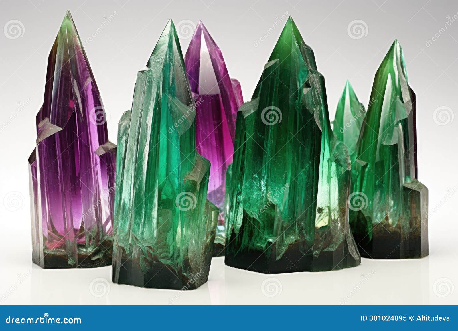 A Group of Vibrant Torbernite Crystals on a White Surface Stock Image ...