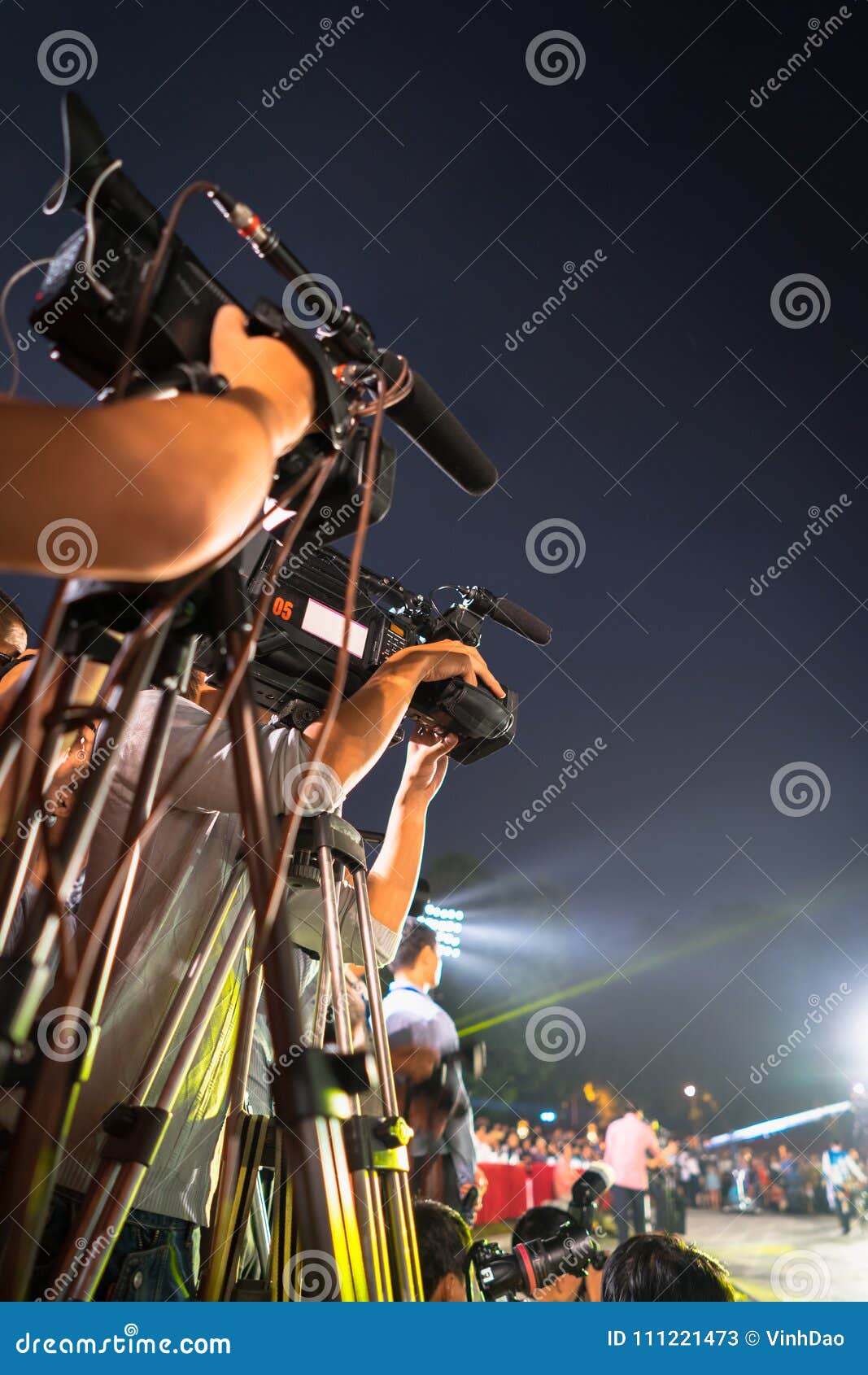Group of Video Camera Men at Night Event Stock Image - Image of ...