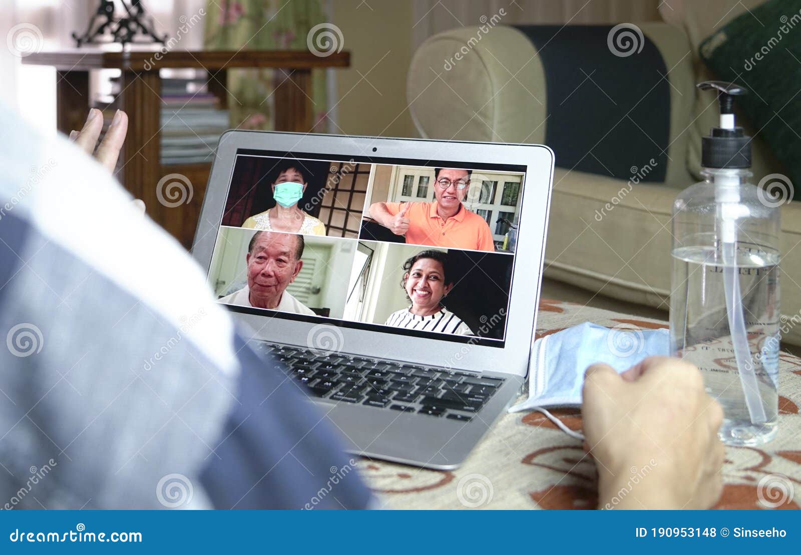 Group Videocall and Chat Via Computer Laptop at Home Stock Photo ...