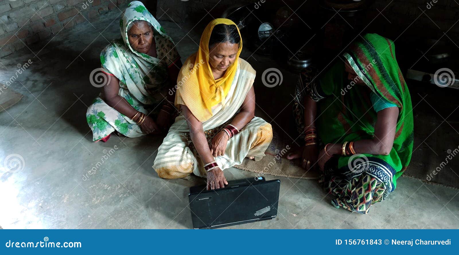 Group of Village Women Learning Computer Operating System at Home ...