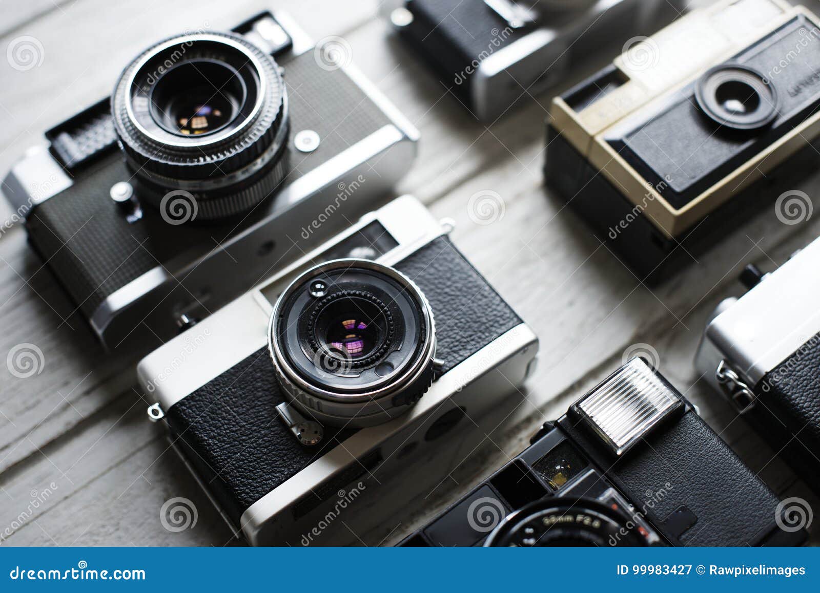 Group of Vintage Camera on the Table Stock Image - Image of retro ...