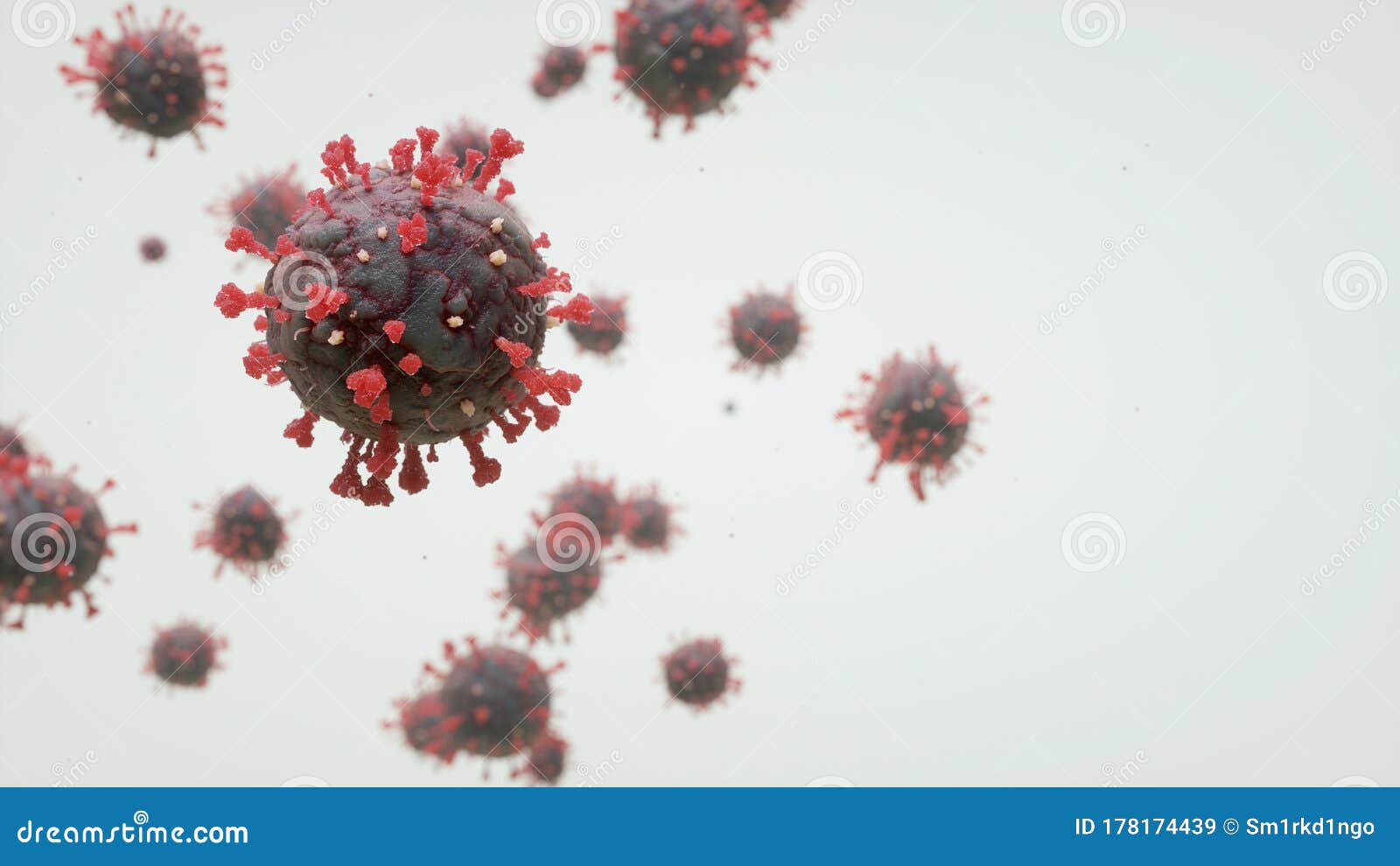 Group of Viruses Under the Microscope. Coronavirus Flu 3d Render ...