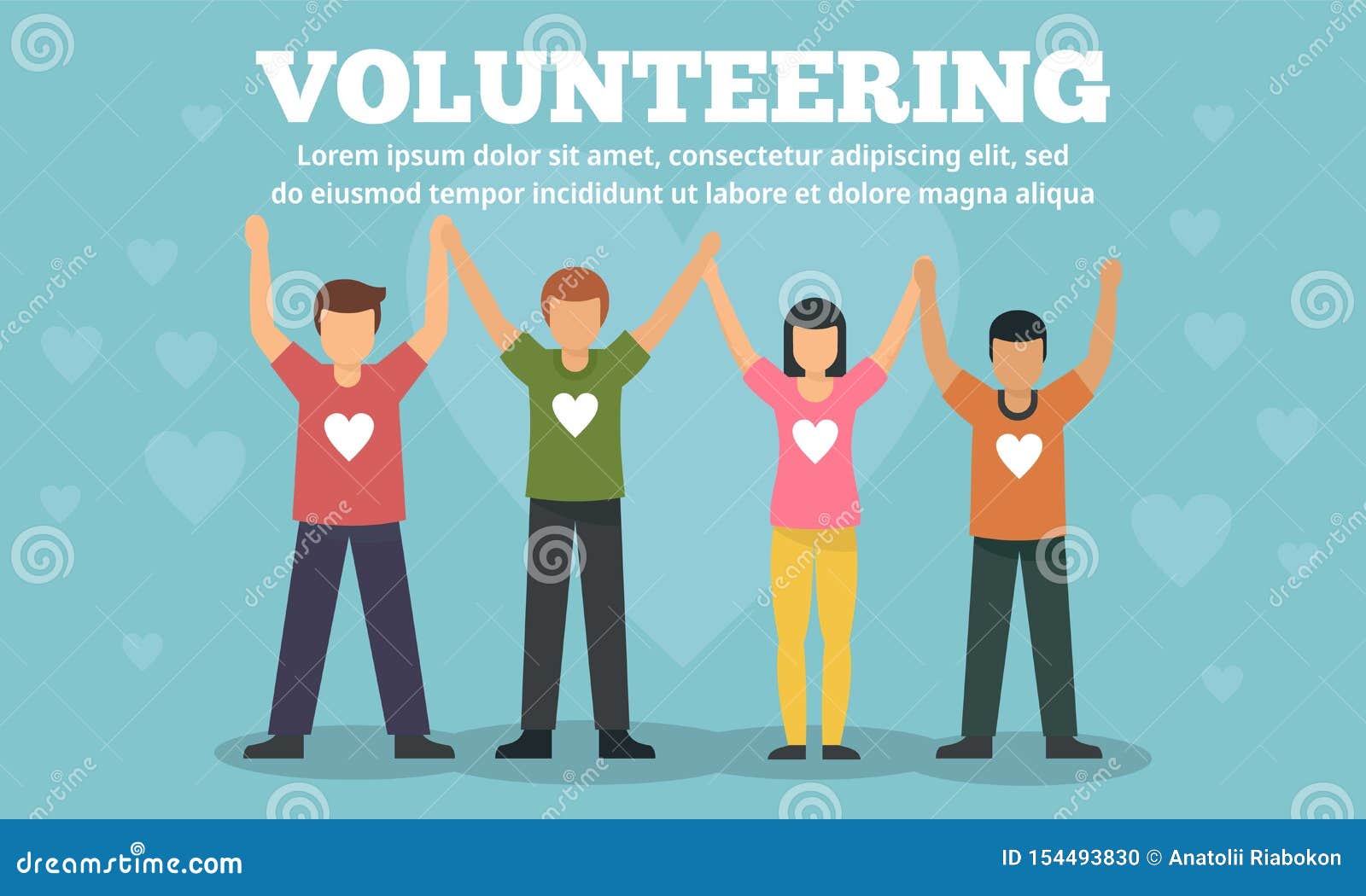Group Volunteering Concept Banner, Flat Style Stock Vector ...