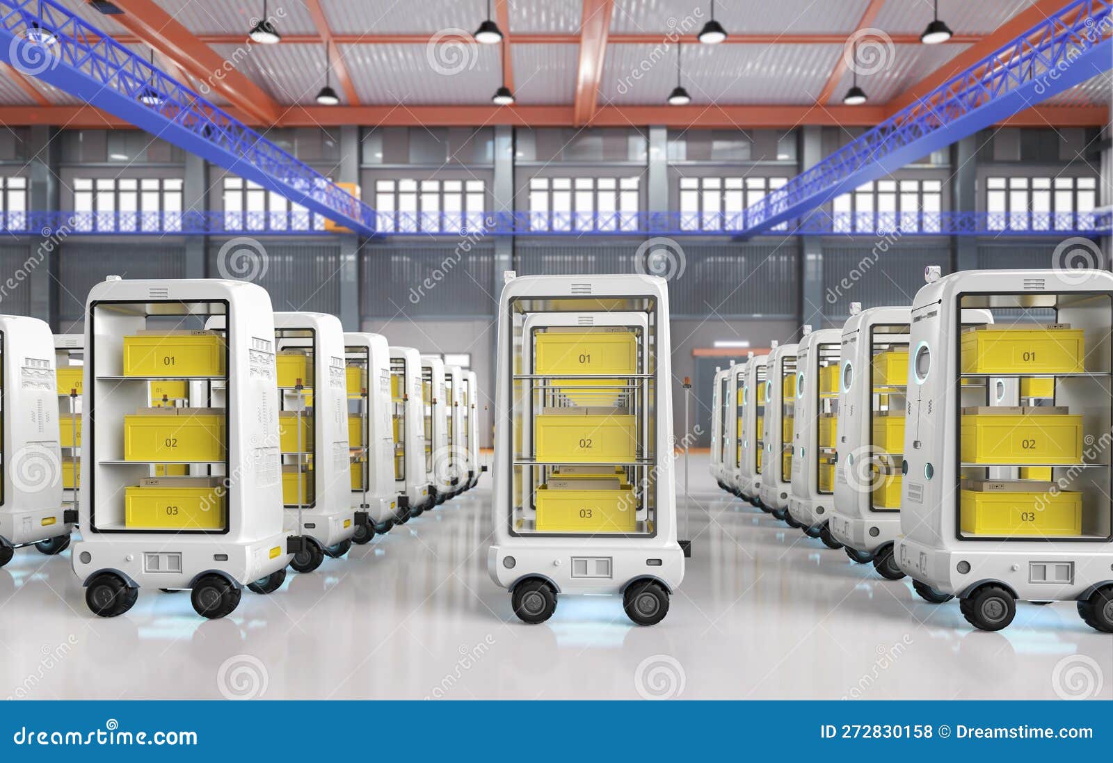 Group of Warehouse Robotsor Robotic Assistants Deliver Boxes Stock ...