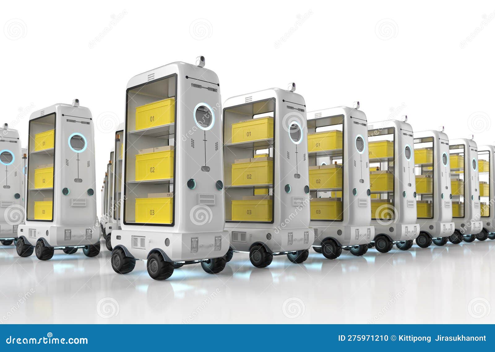 Group of Warehouse Robotsor Robotic Assistants Deliver Boxes Stock ...
