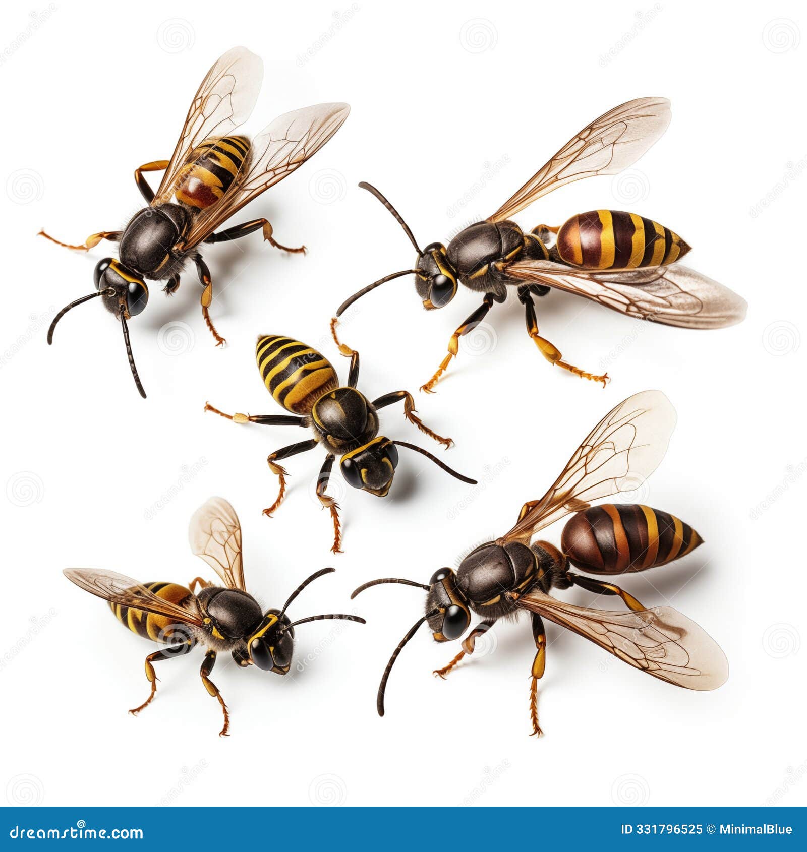 Group of Wasps with Yellow and Black Stripes Isolated on White ...