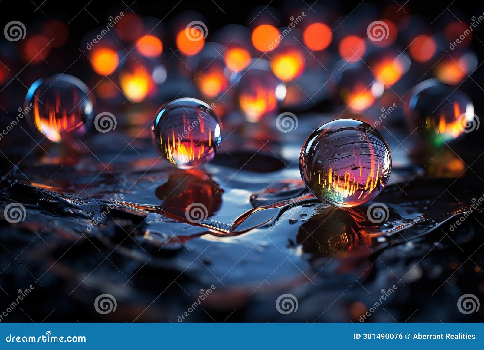 A Group of Water Droplets Floating on the Surface of the Water Stock ...