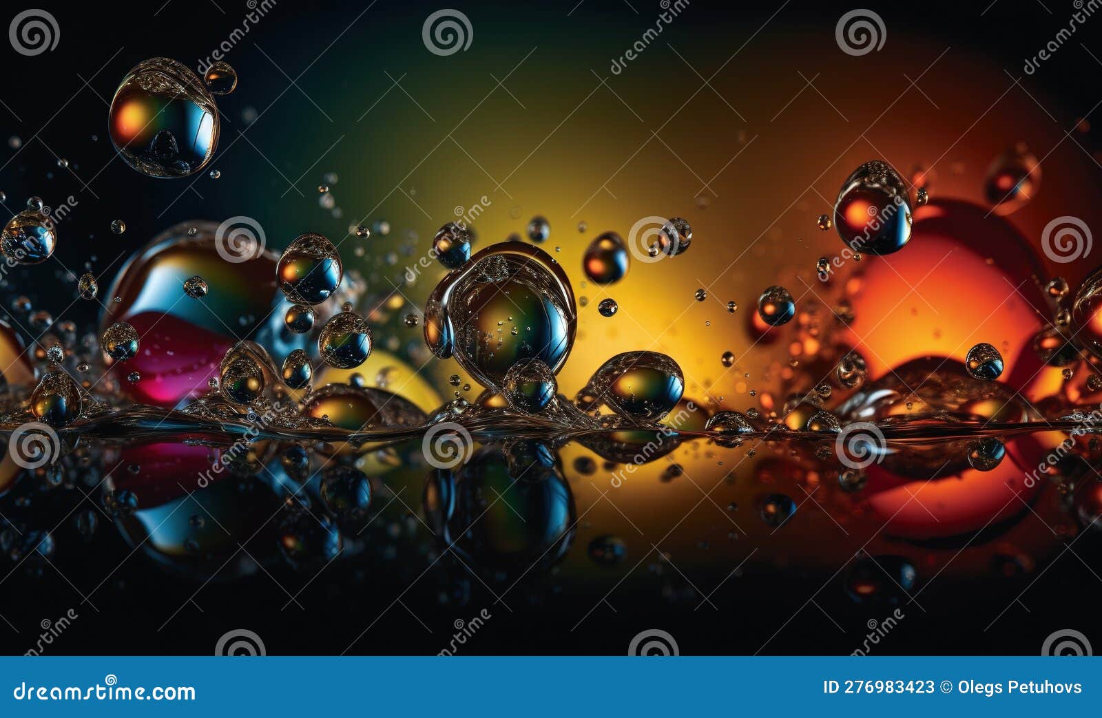 A Group of Water Droplets Floating on Top of a Black Surface Stock ...