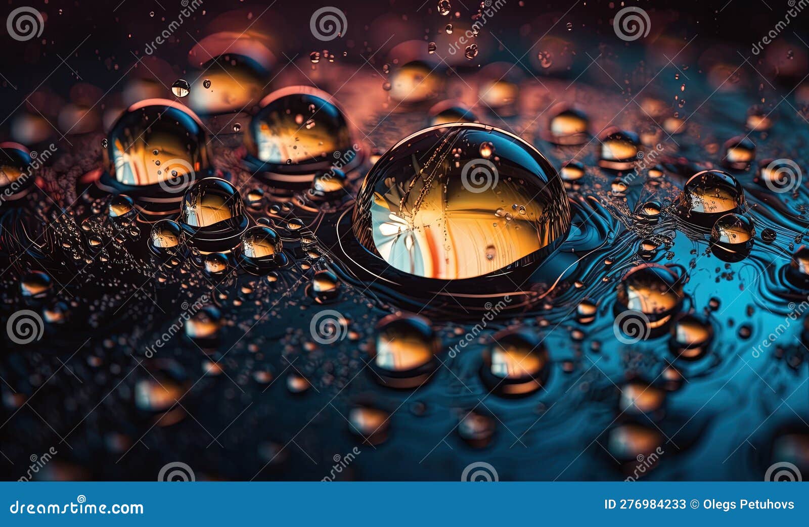 A Group of Water Droplets on a Surface with a Dark Background Stock ...