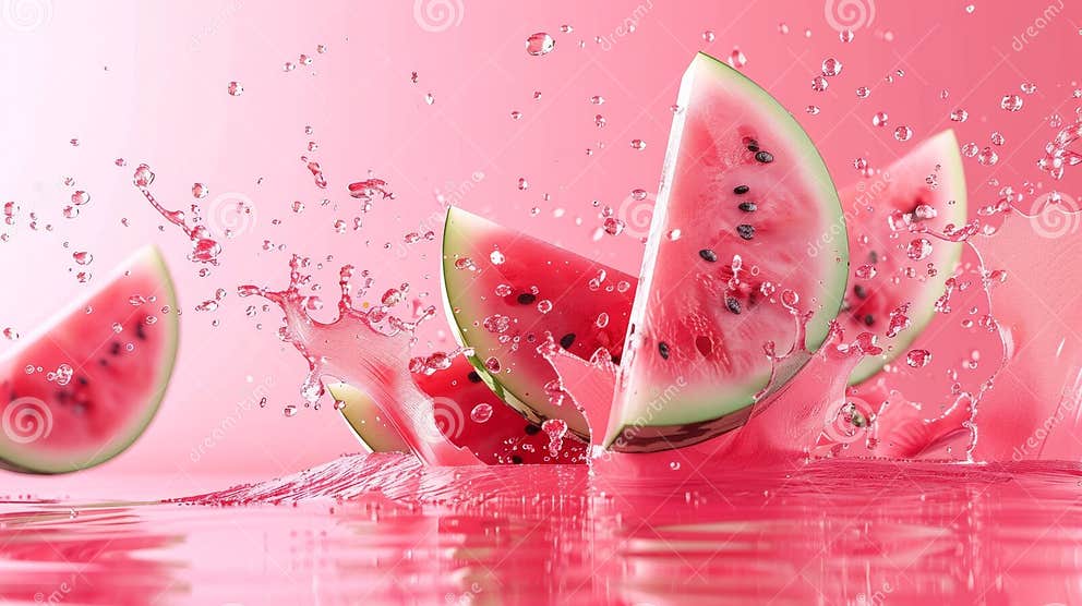 A Group of Watermelon Slices are Being Splashed in the Air, AI Stock ... A Group of Watermelon Slices are Being Splashed in the Air, AI Stock ...