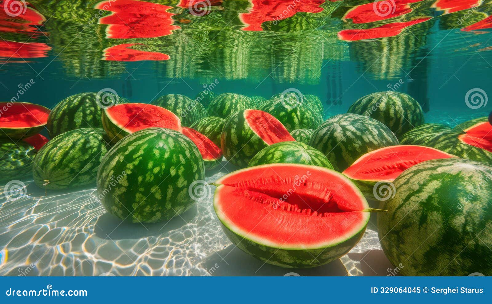 A Group of Watermelons are Swimming in the Ocean, AI Stock Image ...