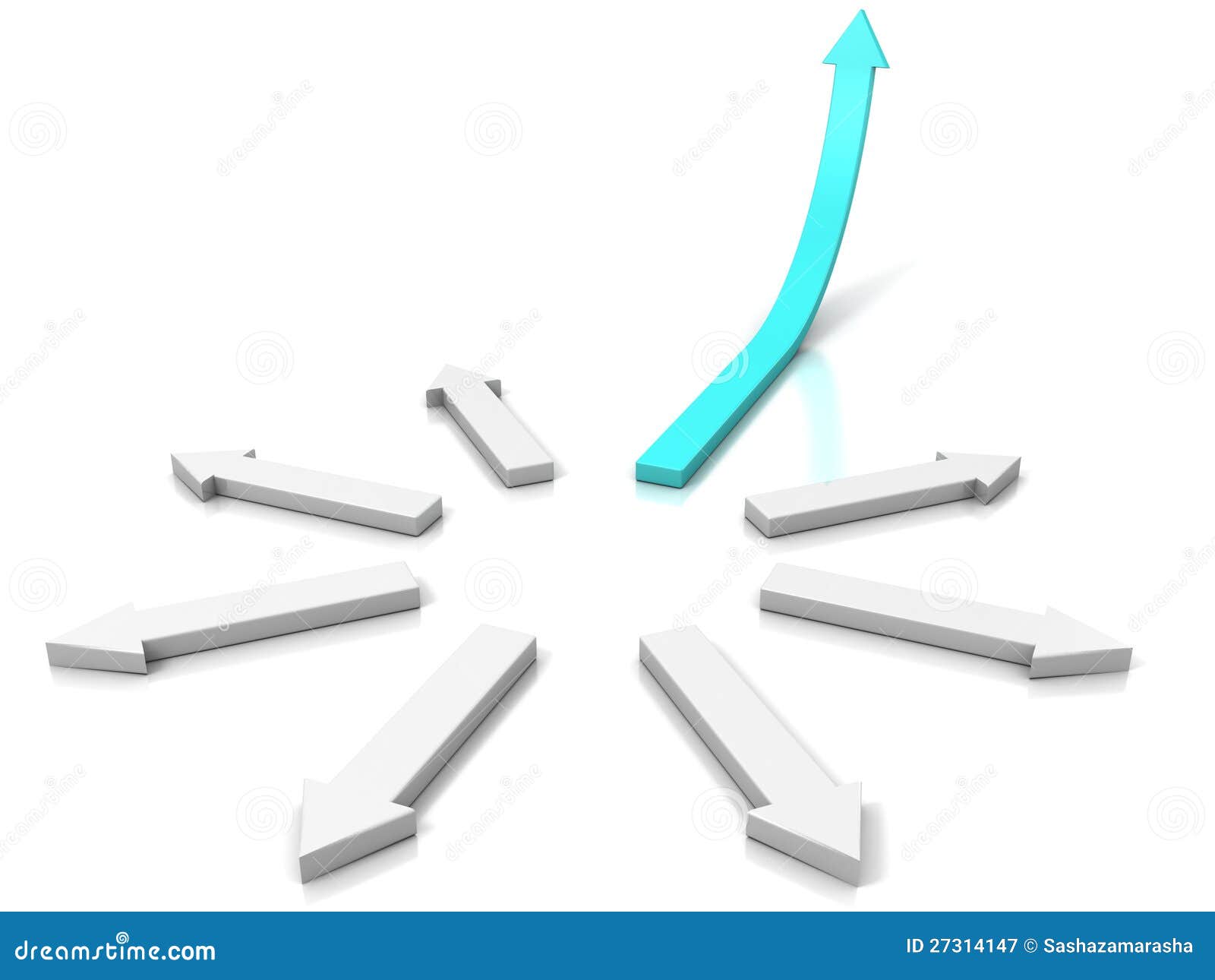 Group of White Arrows with One Blue Leader Up Stock Illustration ...