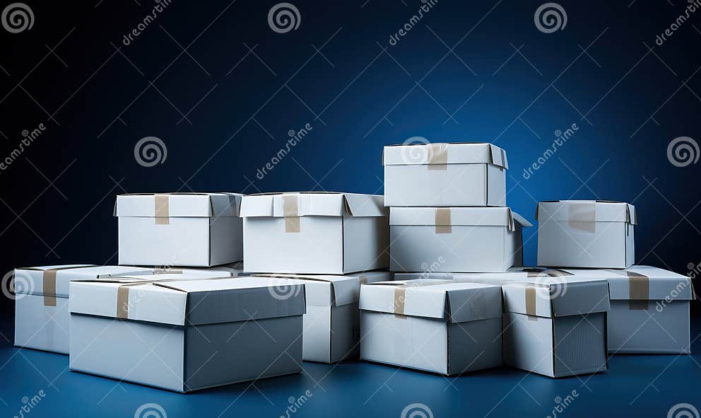 A Group of White Closed Cardboard Boxes on a Table. Stock Image - Image ...