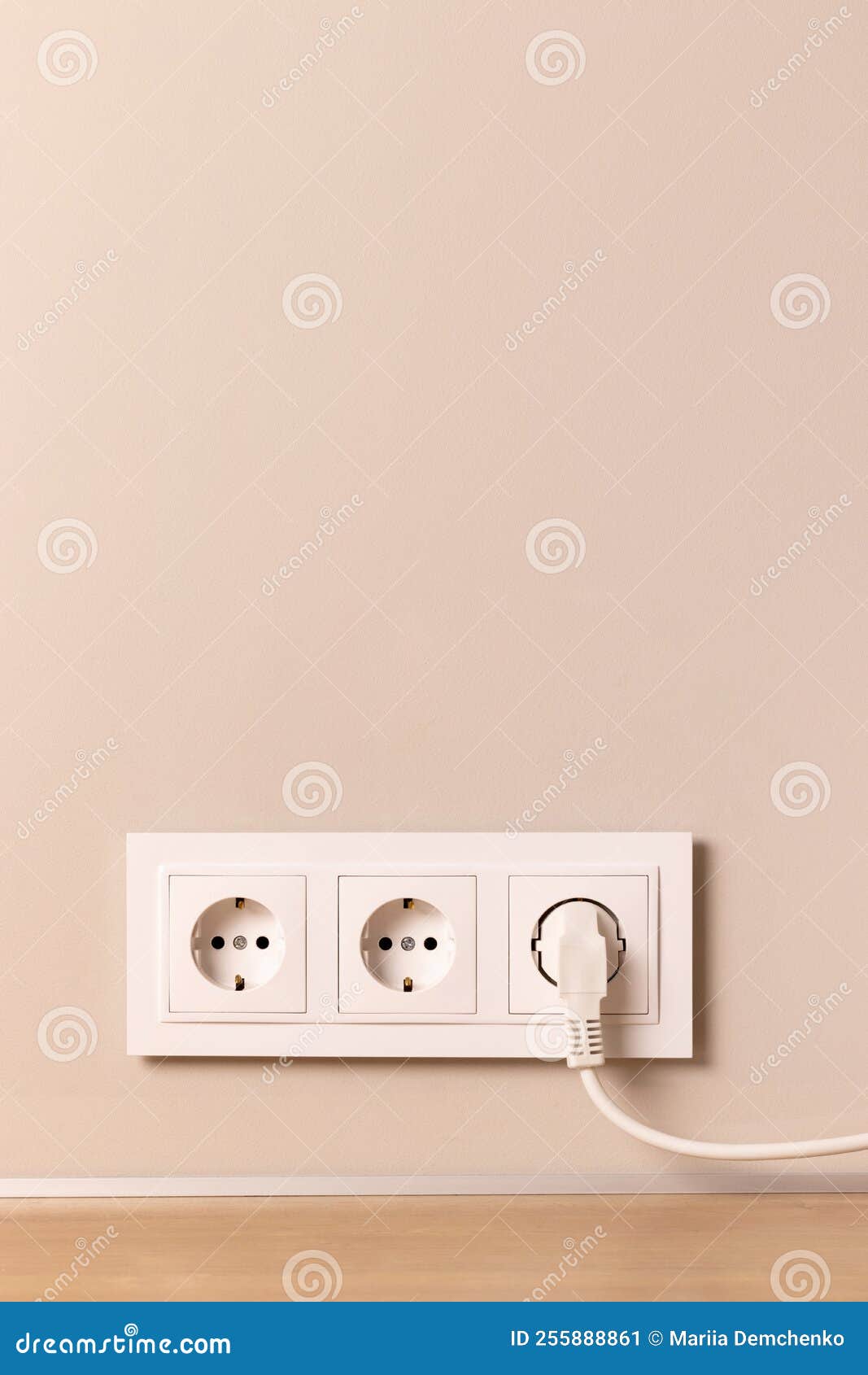Electrical Outlets with Plug on Beige Wall Stock Image - Image of cable ...