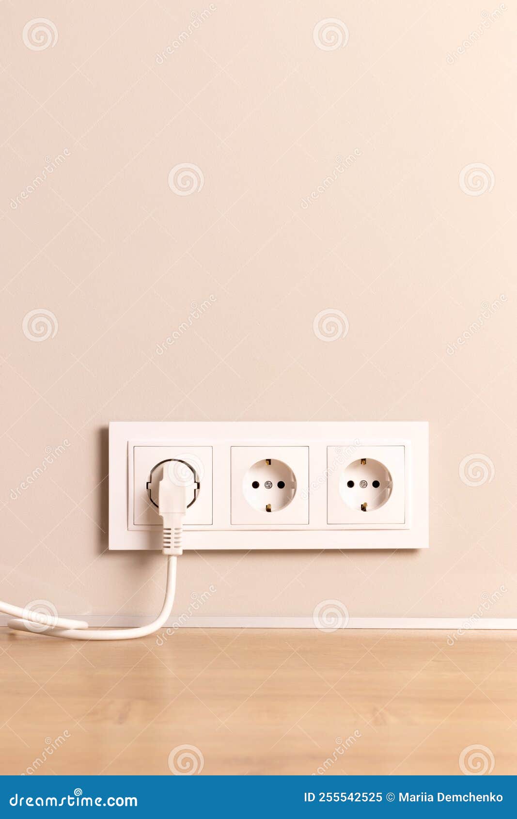 Electrical Outlets with Plug on Beige Wall Stock Image - Image of ...