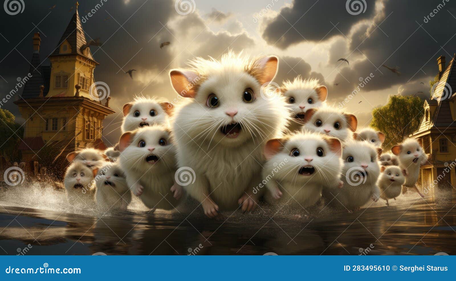 A Group of White Mice Running through a Puddle of Water. Generative AI ...