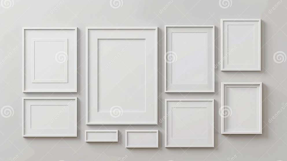 Group of White Picture Frames on a Wall. Perfect for Interior Design ...