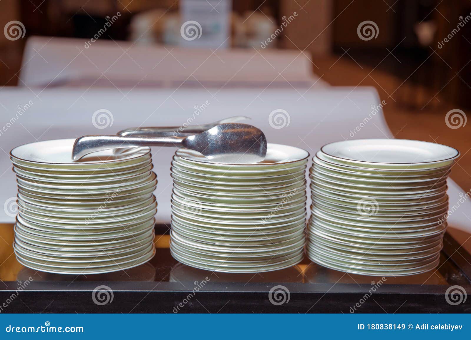 Group of White Plates Stacked Together . White, Empty Restaurant Plates ...