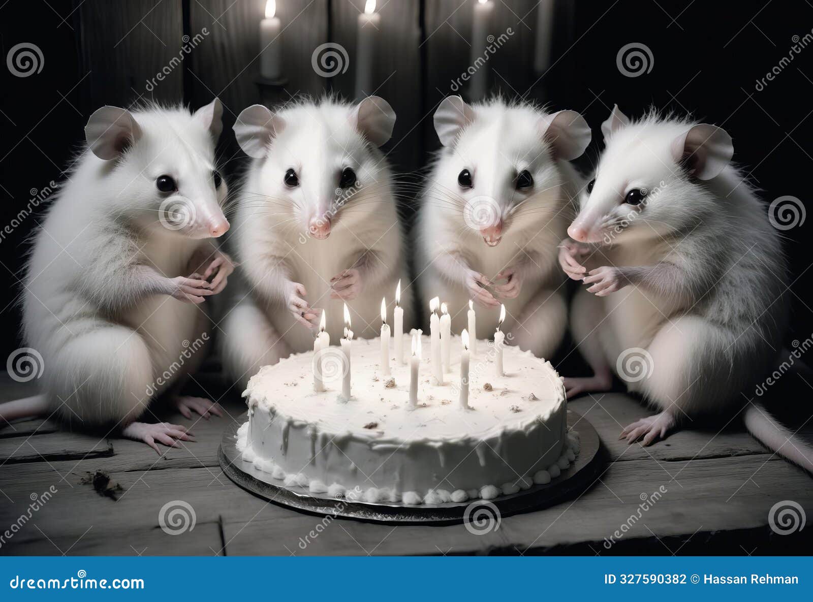 A Group of White Possum-like Creatures Gathered Around a Birthday Cake ...