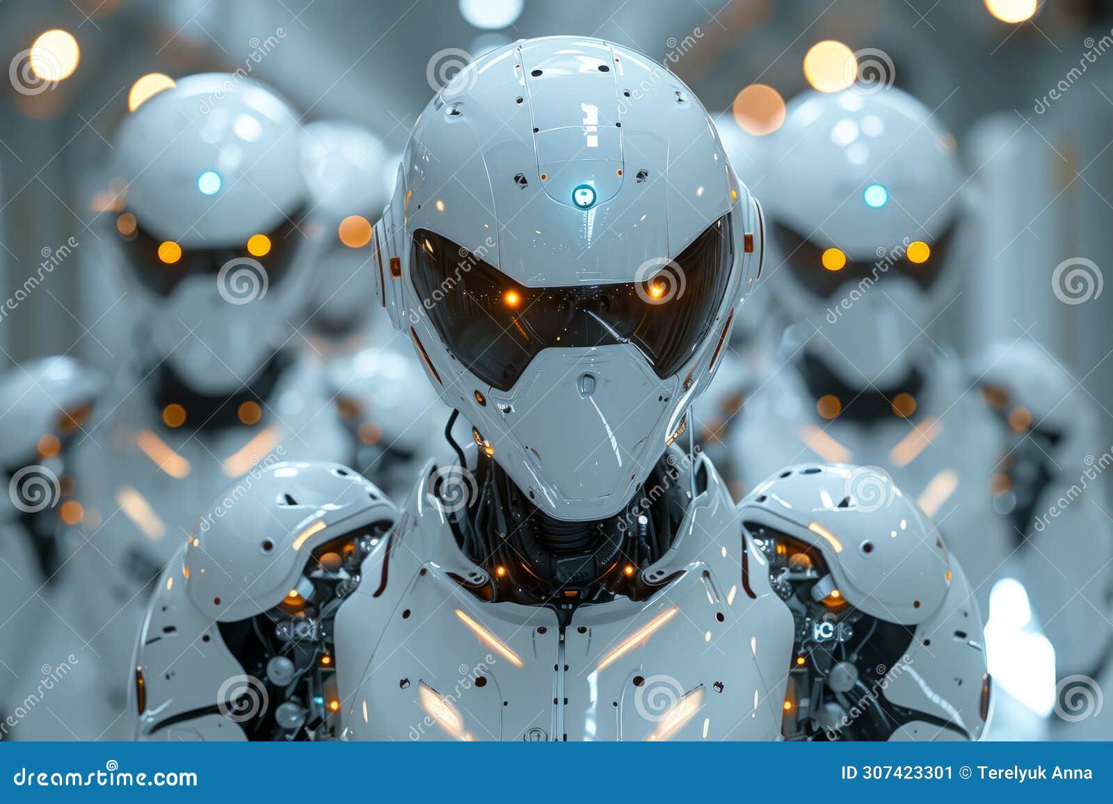 Group of White Robots Standing Together. Stock Image - Image of ...