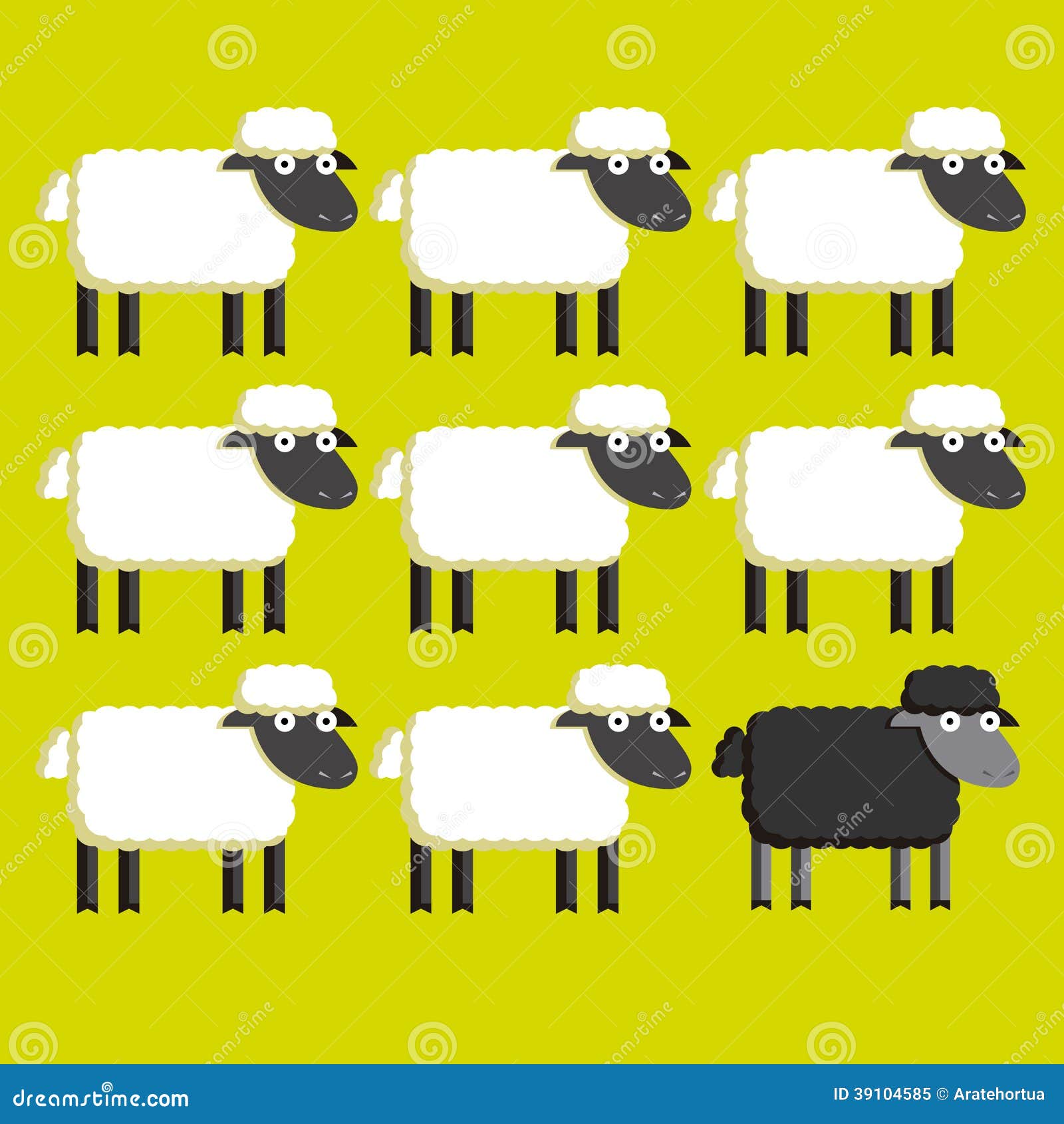 Group of White Sheep and a Black Sheep Stock Illustration ...