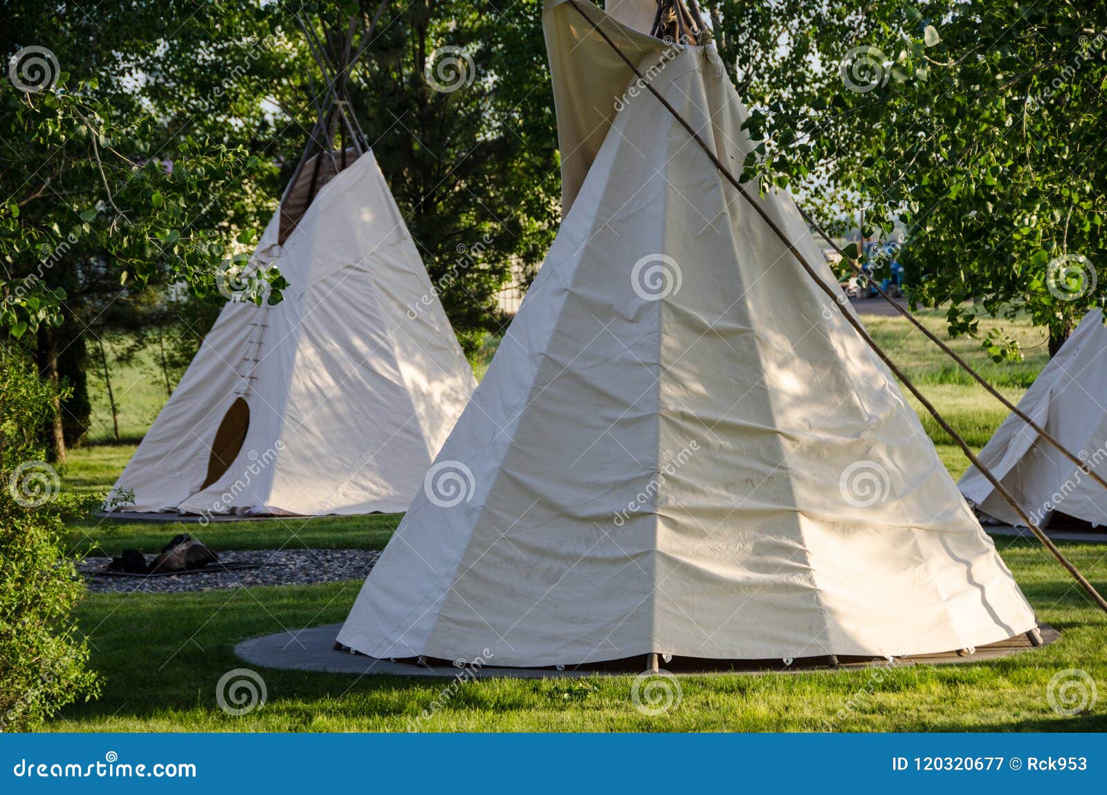 Group of Tipis Standing among the Trees Stock Image - Image of indian ...