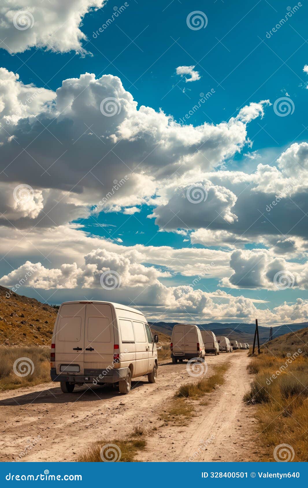 A Group of White Vans Parked on a Dirt Road in the Desert. Generative ...
