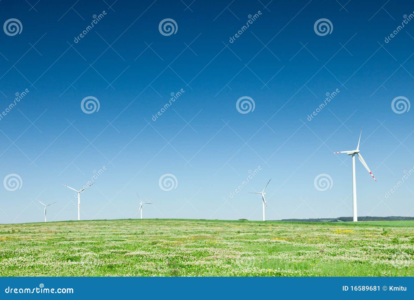 Group of Wind Turbines on Green Field Stock Image - Image of cloudless ...