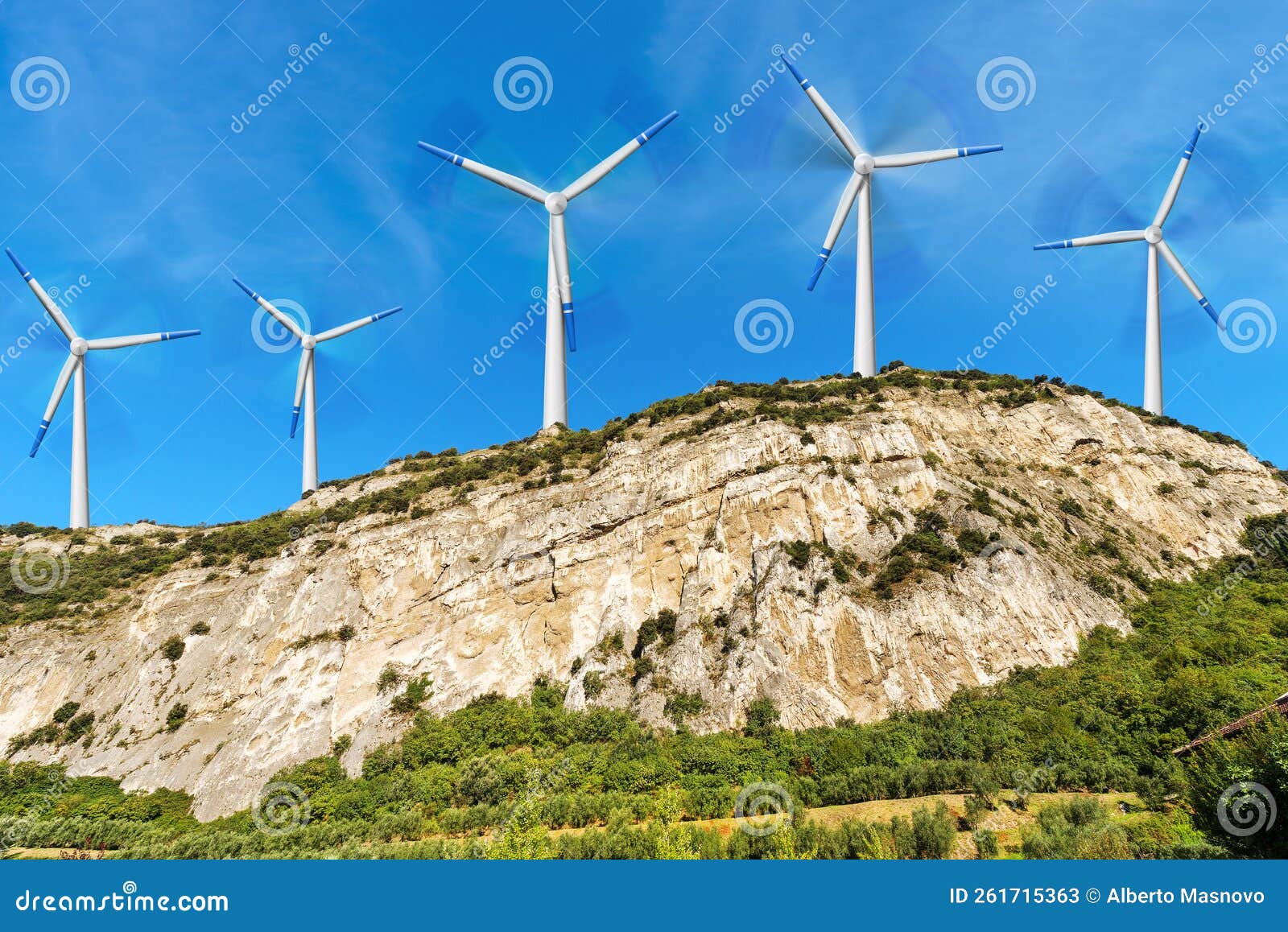 Group of Wind Turbines on the Top of a Mountain Landscape Stock Image ...