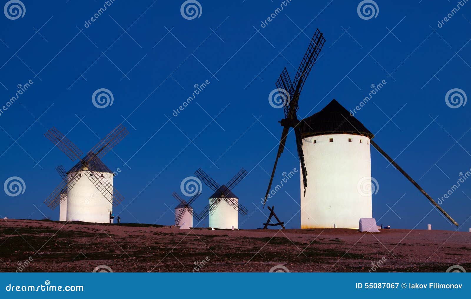 Group of Windmills at Field in Night Stock Image - Image of environment ...