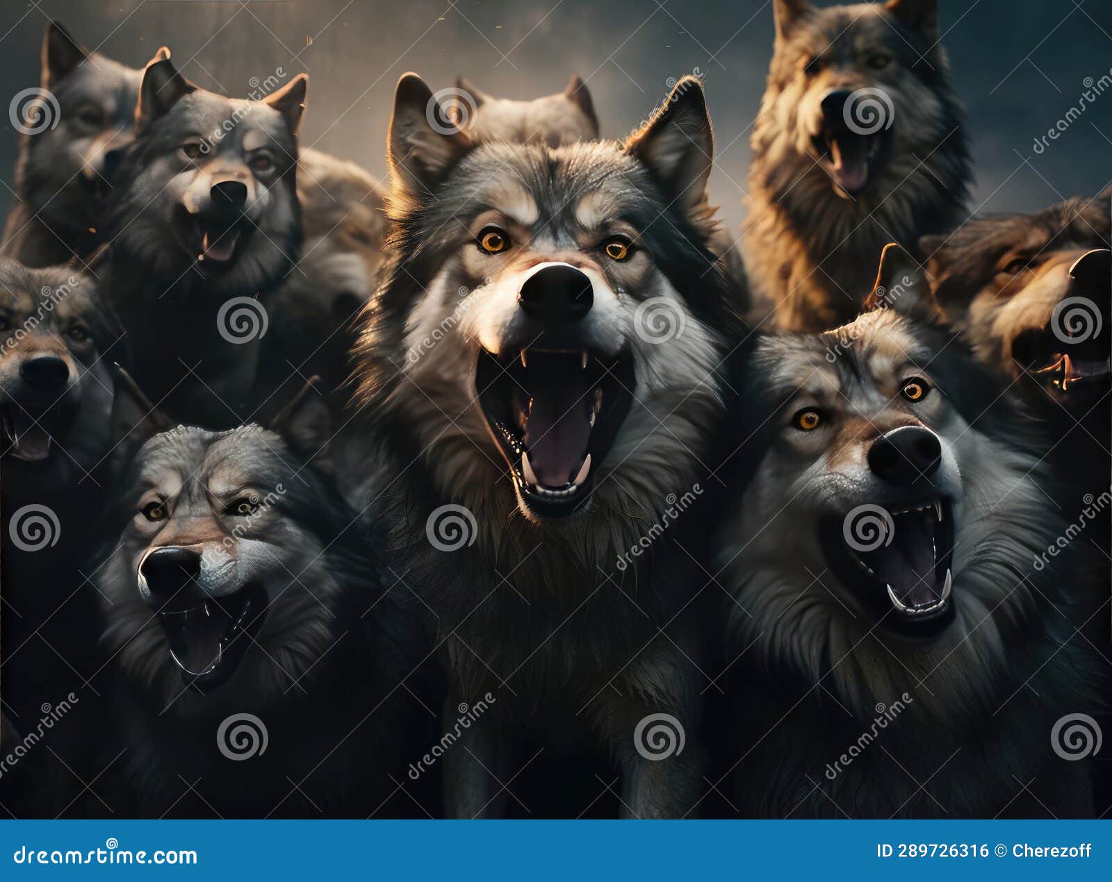 A group of wolves stock illustration. Illustration of teeth - 289726316