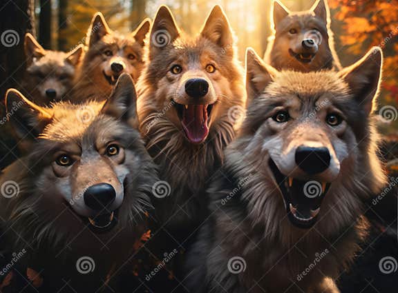 A group of wolves stock image. Image of looking, beautiful - 289733605