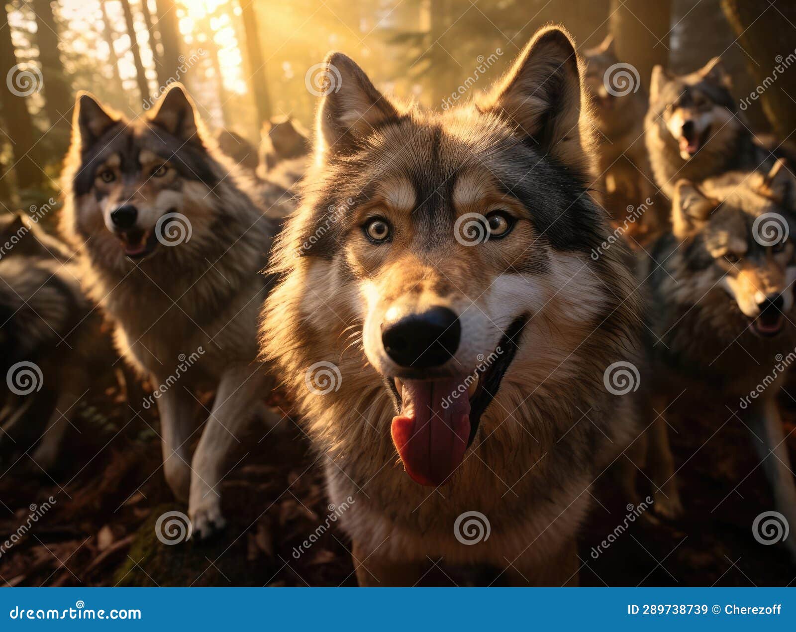 A group of wolves stock image. Image of happy, forest - 289738739