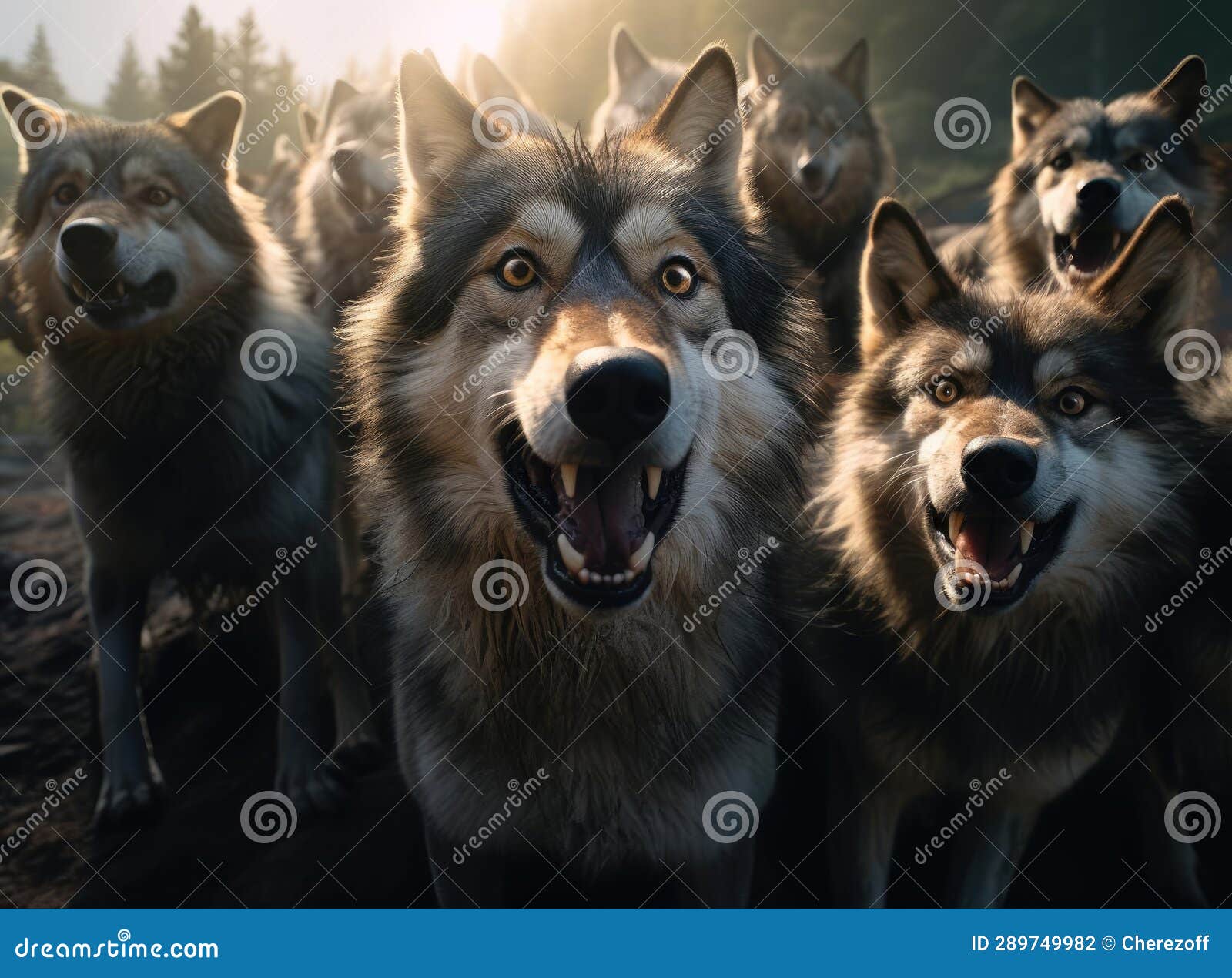 A group of wolves stock photo. Image of friends, park - 289749982