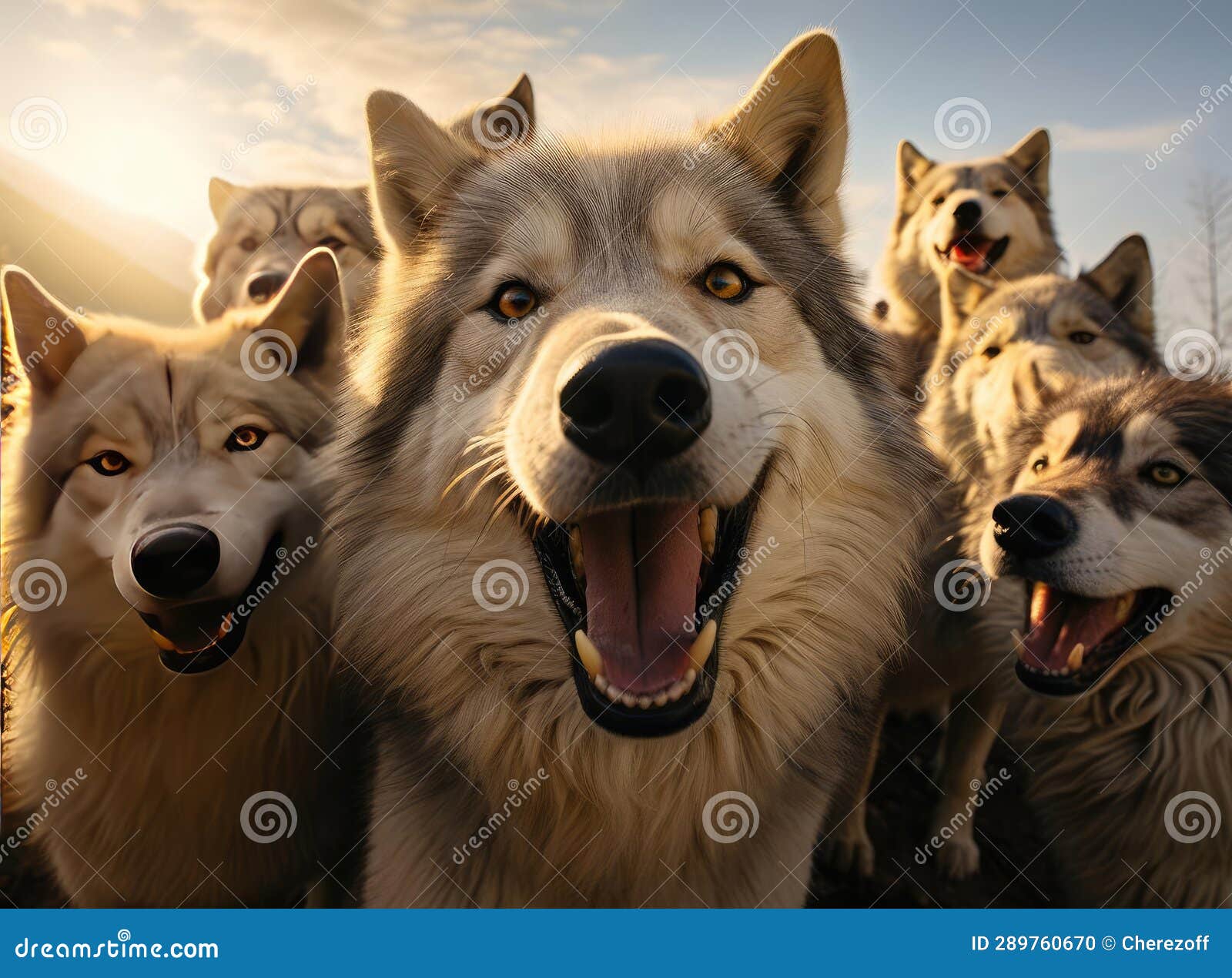 A group of wolves stock photo. Image of winter, teeth - 289760670