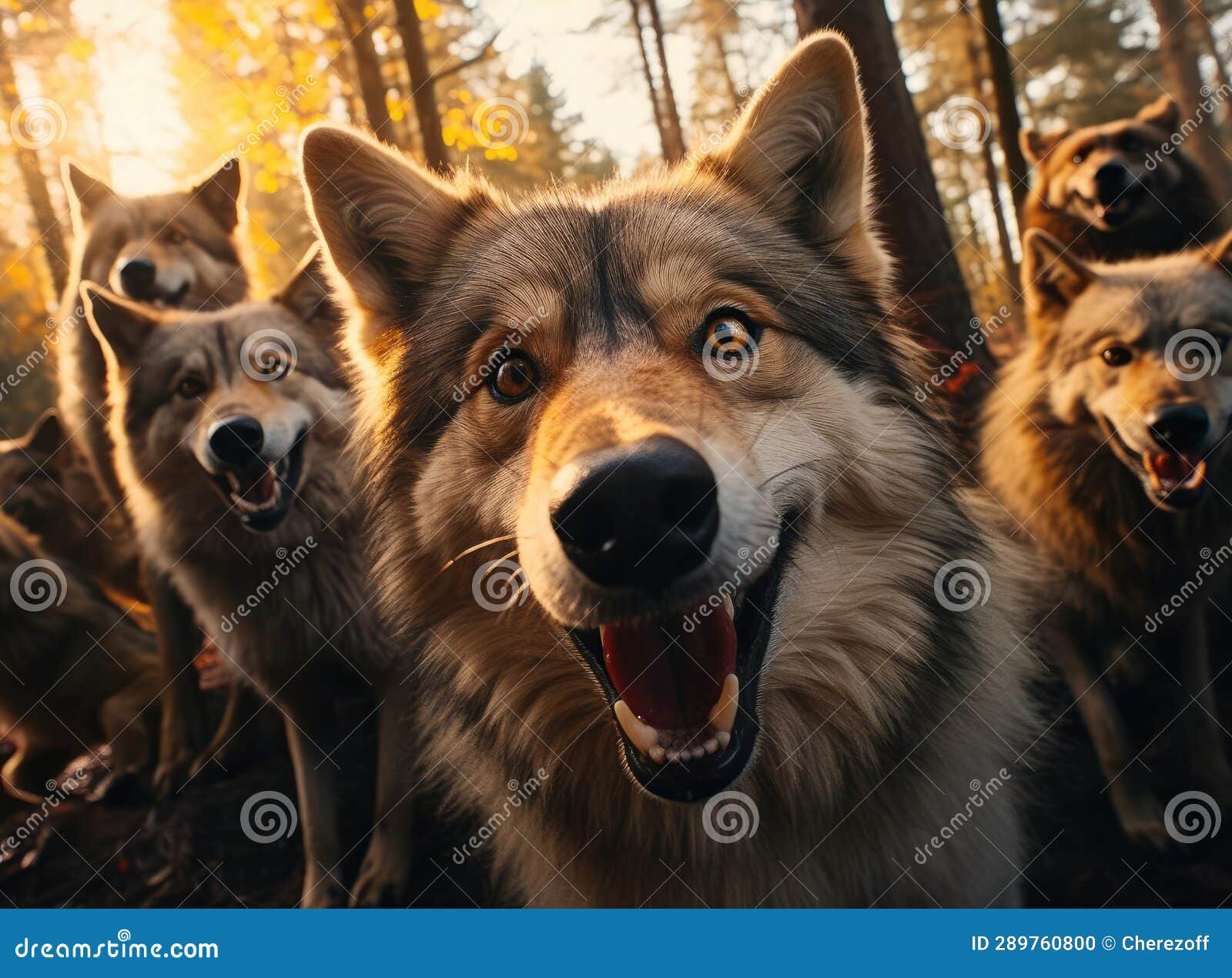 A group of wolves stock photo. Image of carnivore, forest - 289760800