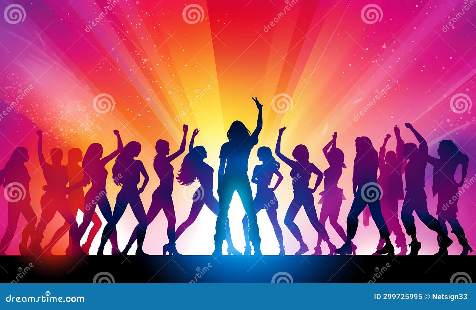 A Group of Women Dancing, Zumba with Pink Blue and Red Gradient ...