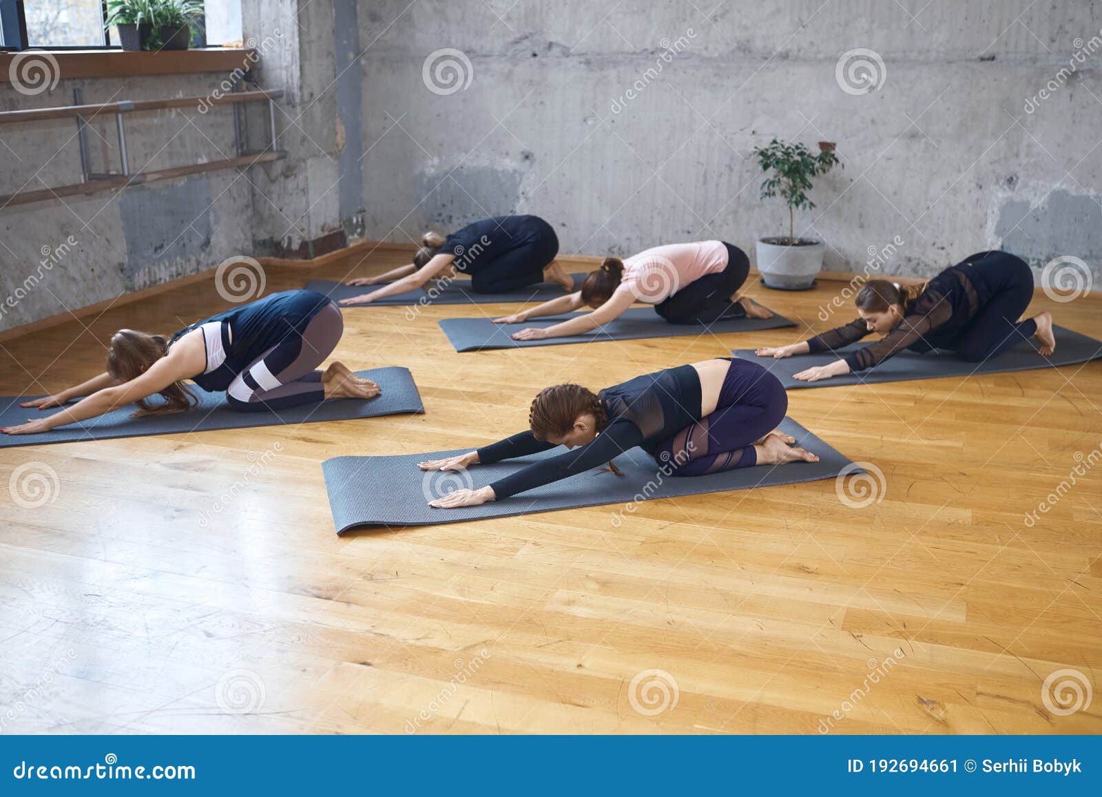 Group of Women Doing Stretching Exercise in Hall. Stock Image - Image ...