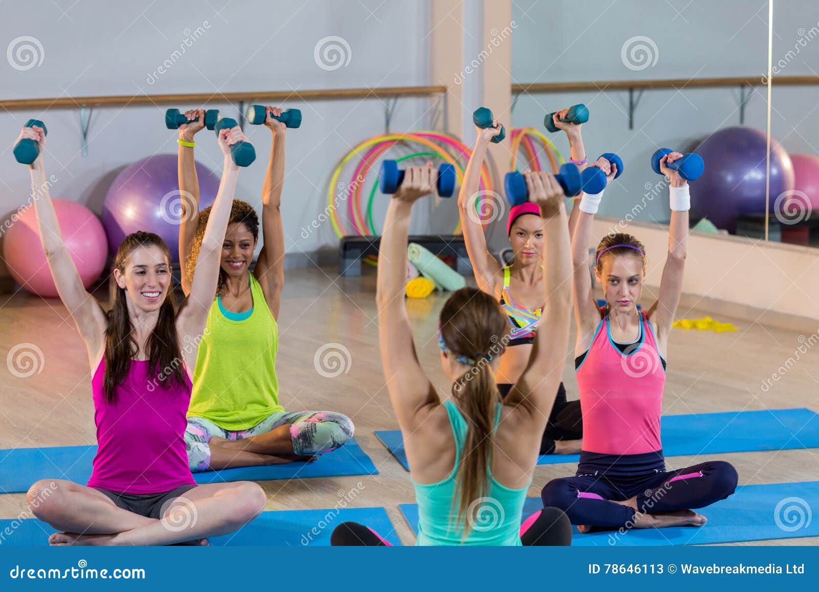 Group of Women Exercising with Dumbbell Stock Image - Image of ...