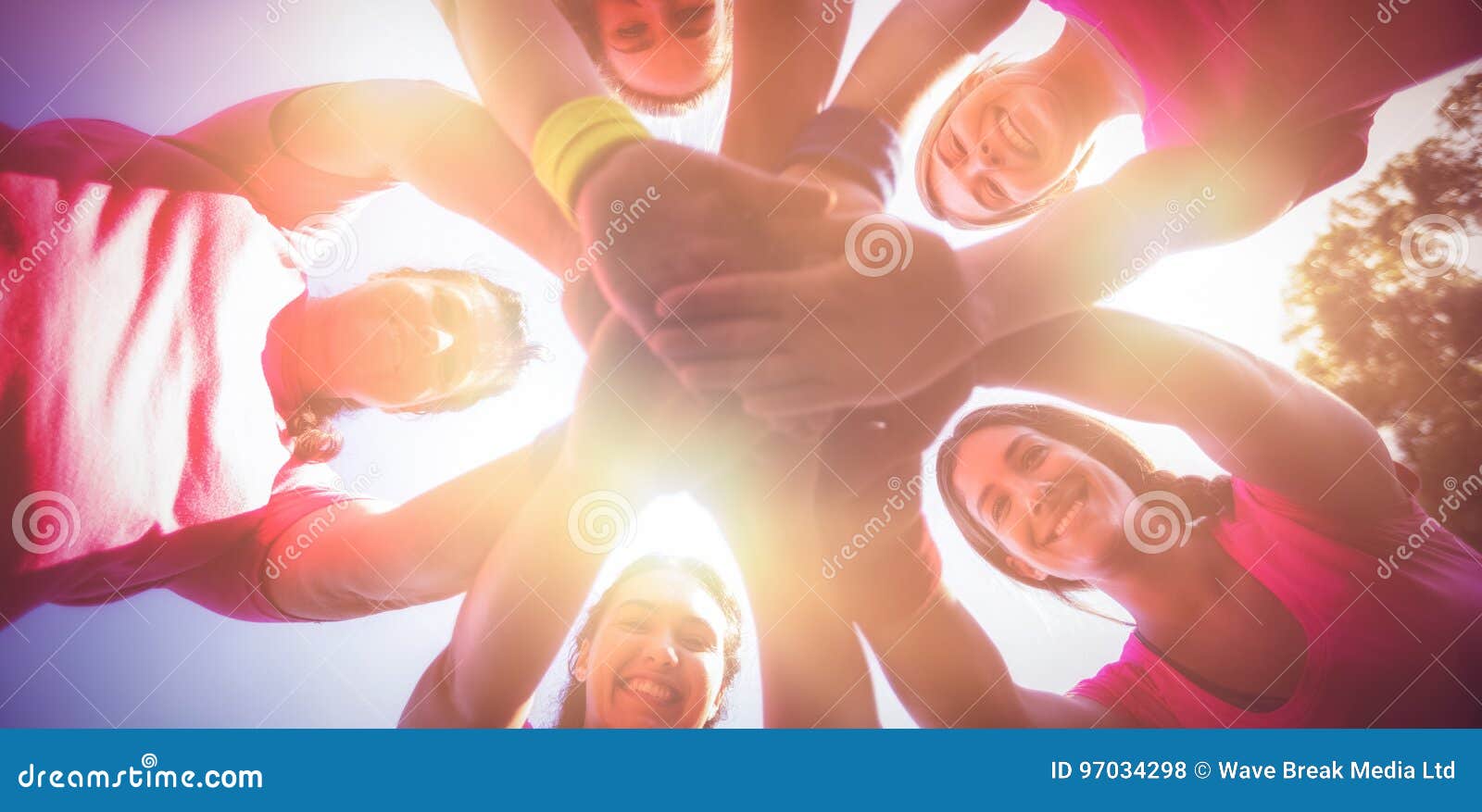 Group of Women Forming Hand Stack in the Boot Camp Stock Photo - Image ...