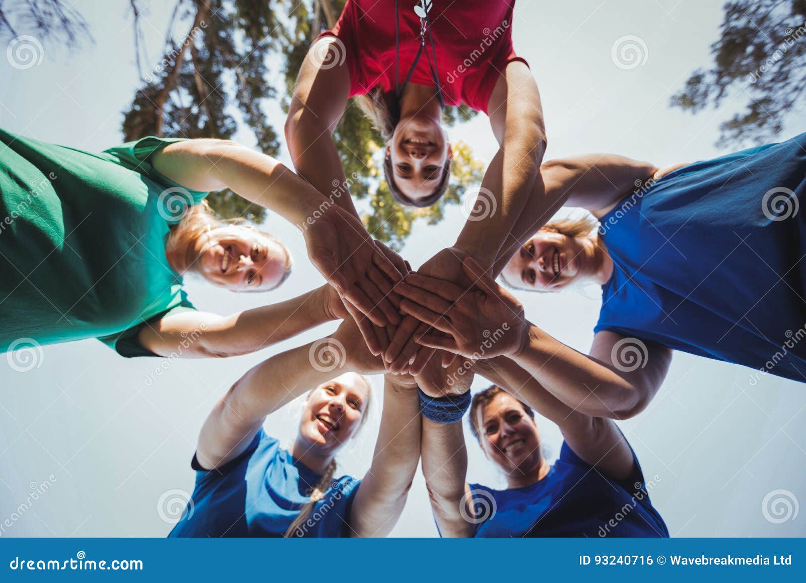 Group of Women Forming Hand Stack in the Boot Camp Stock Photo - Image ...