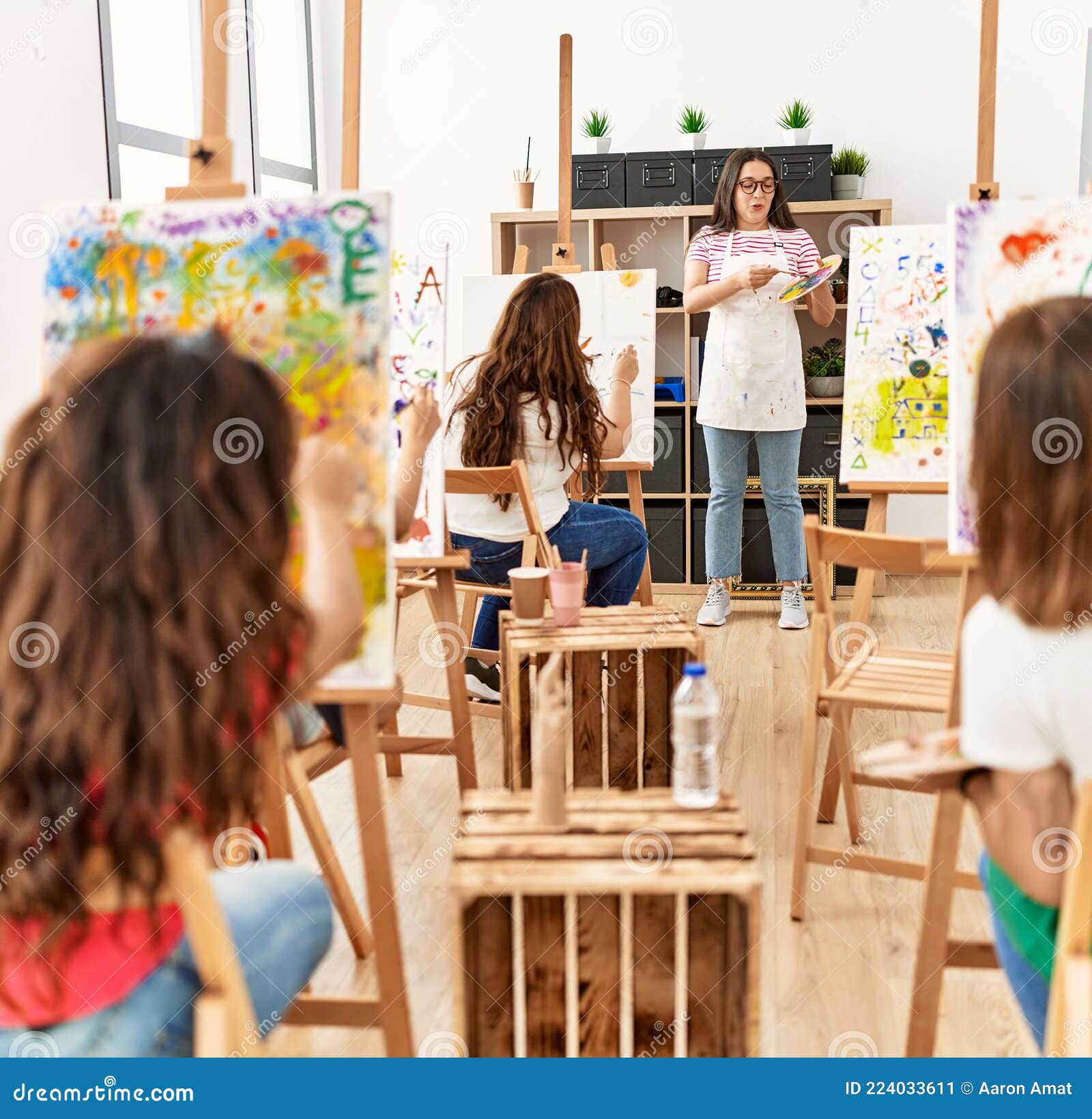 Group of Women Having Paint Class at Art Studio Stock Image - Image of ...