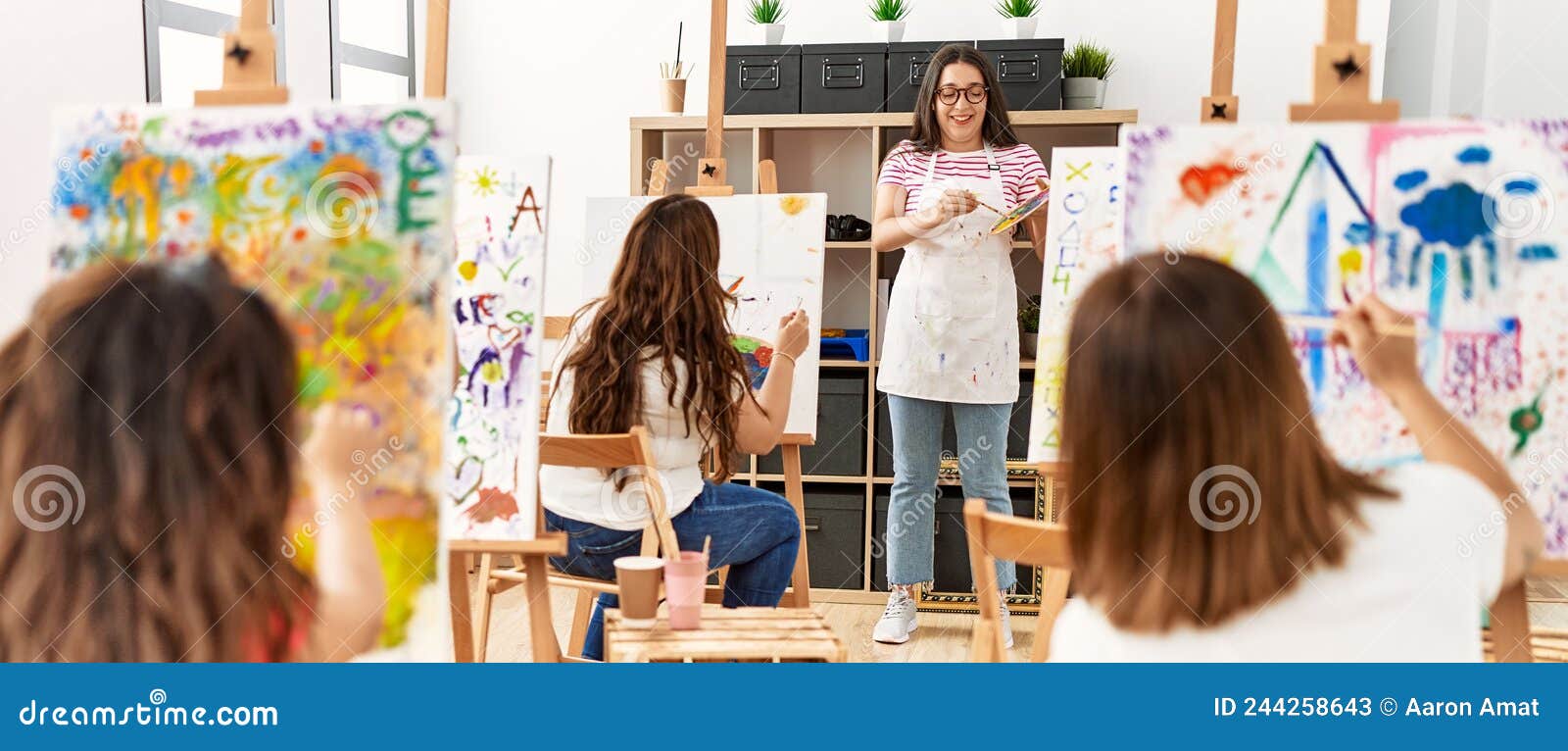 Group of Women Having Paint Class at Art Studio Stock Image - Image of ...
