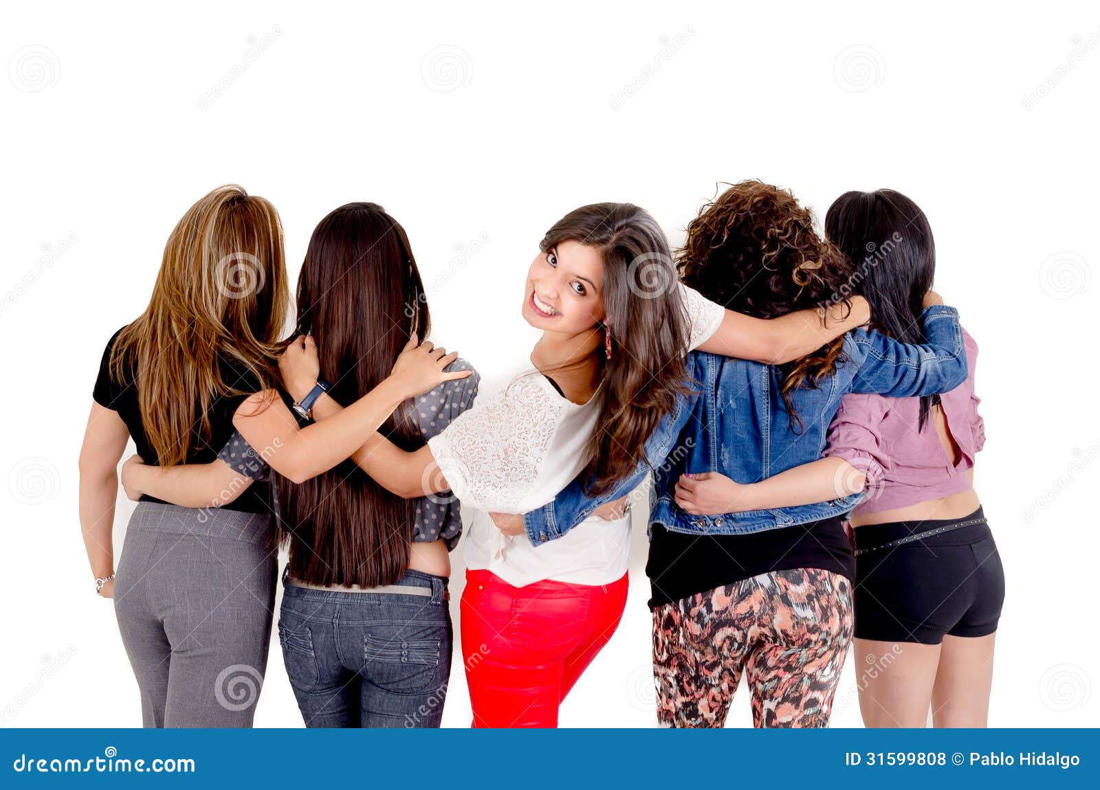 Group Of Women Hugging Over A White Background Stock Photo - Image of ...
