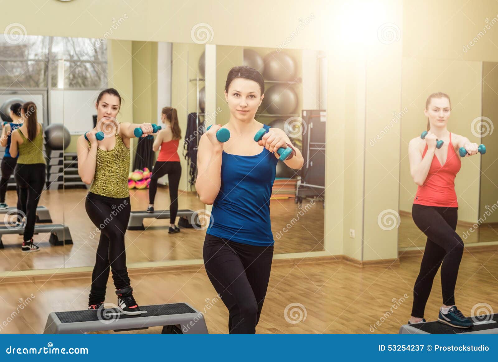 Group of Women Making Step Aerobics Stock Image - Image of concept ...
