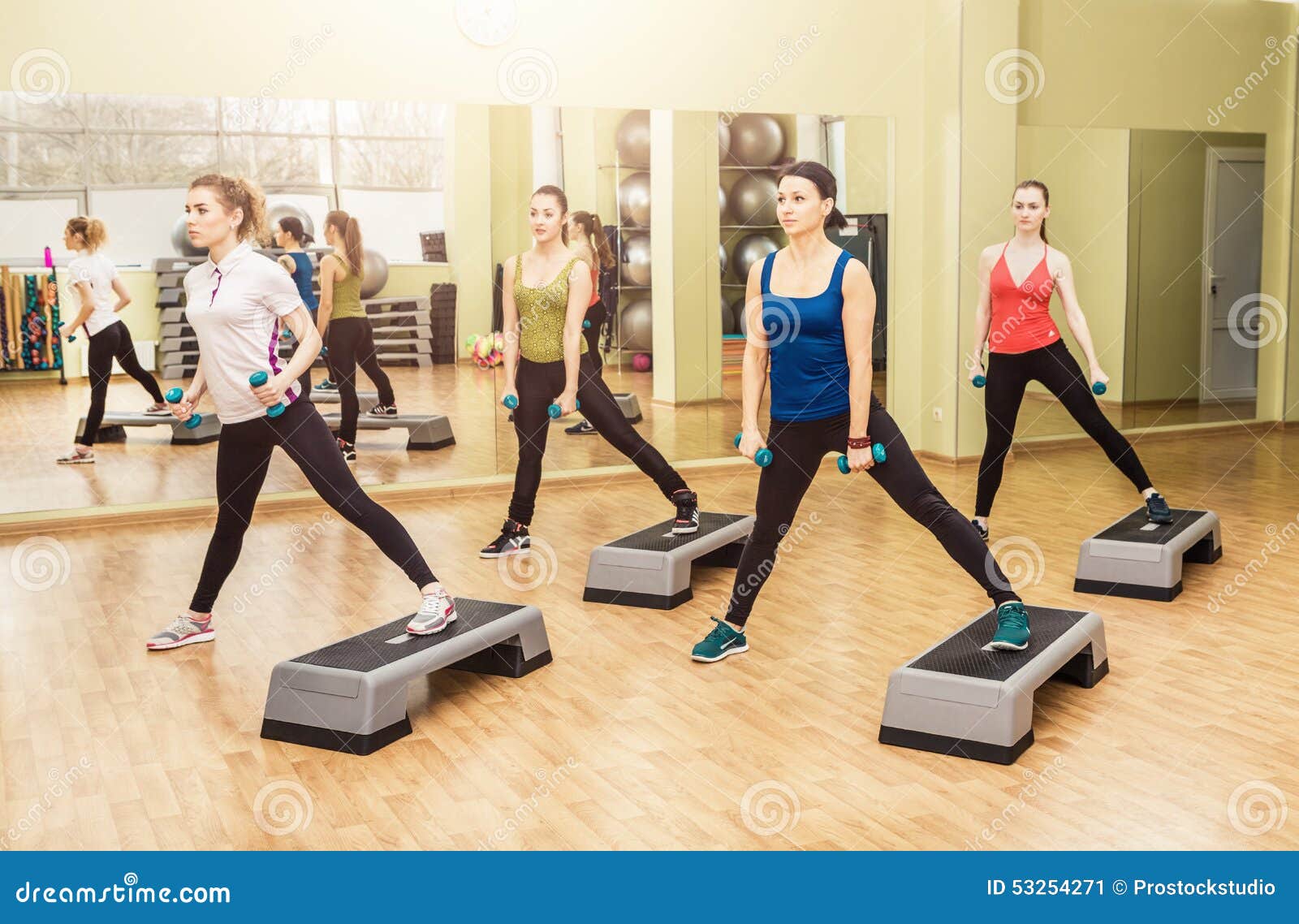 Group of Women Making Step Aerobics Stock Image - Image of people ...