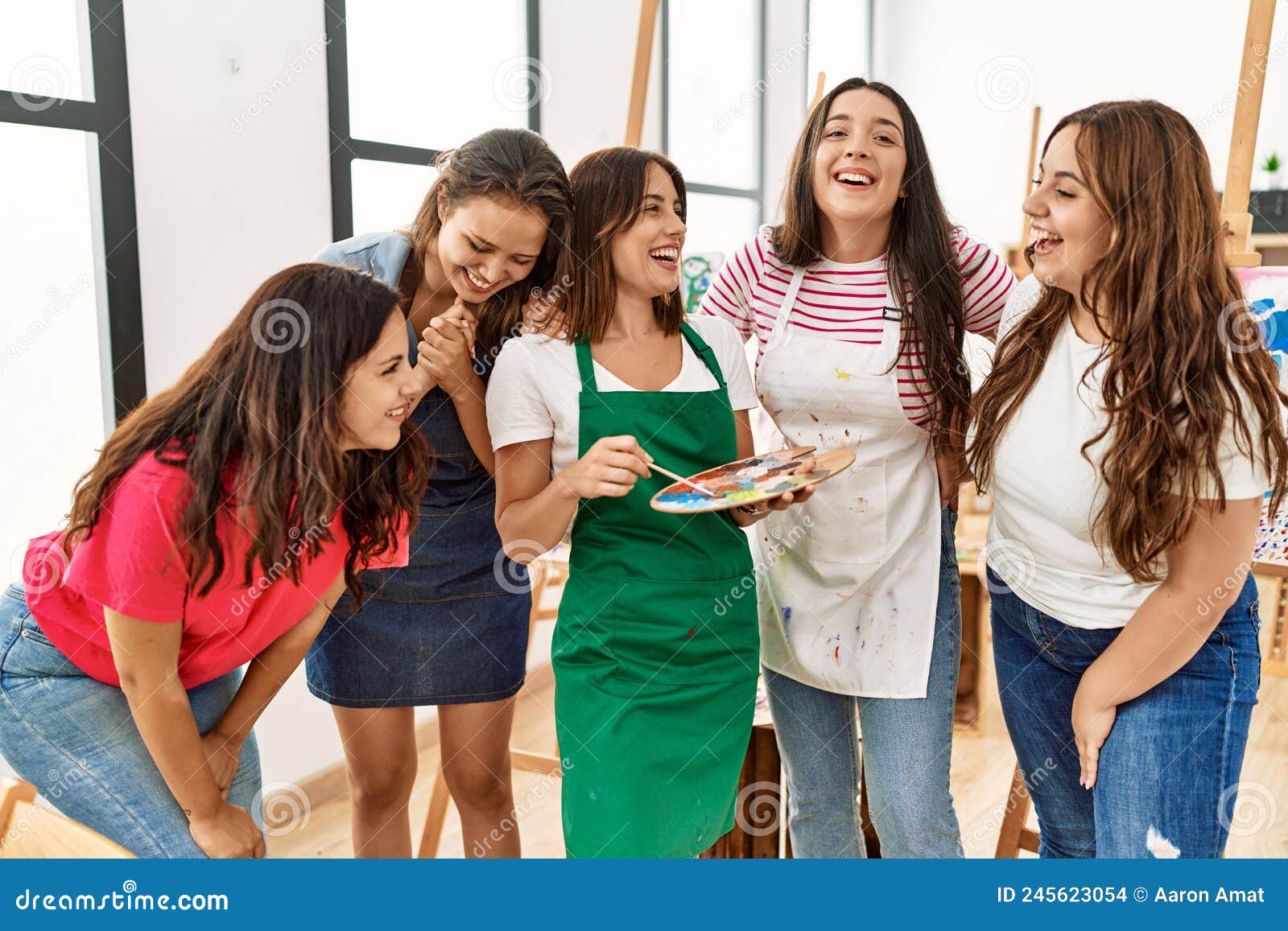 Group of Women Smiling Happy Standing at Art Studio Stock Photo - Image ...