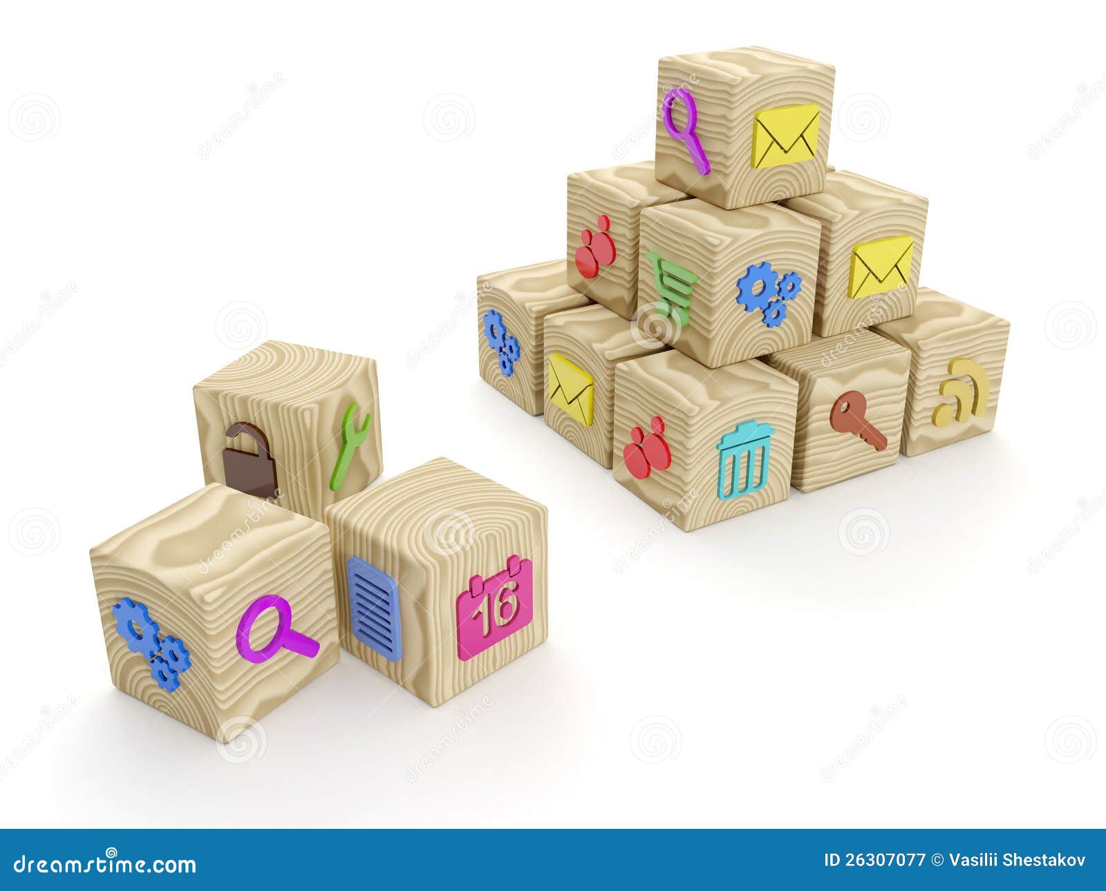 Group of wooden blocks stock illustration. Illustration of symbol ...