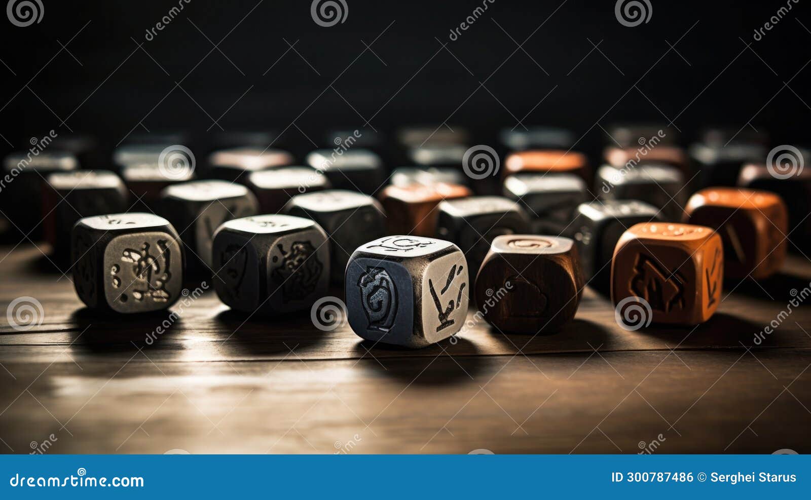 A Group of Wooden Dice with Different Designs on Them, AI Stock Photo ...