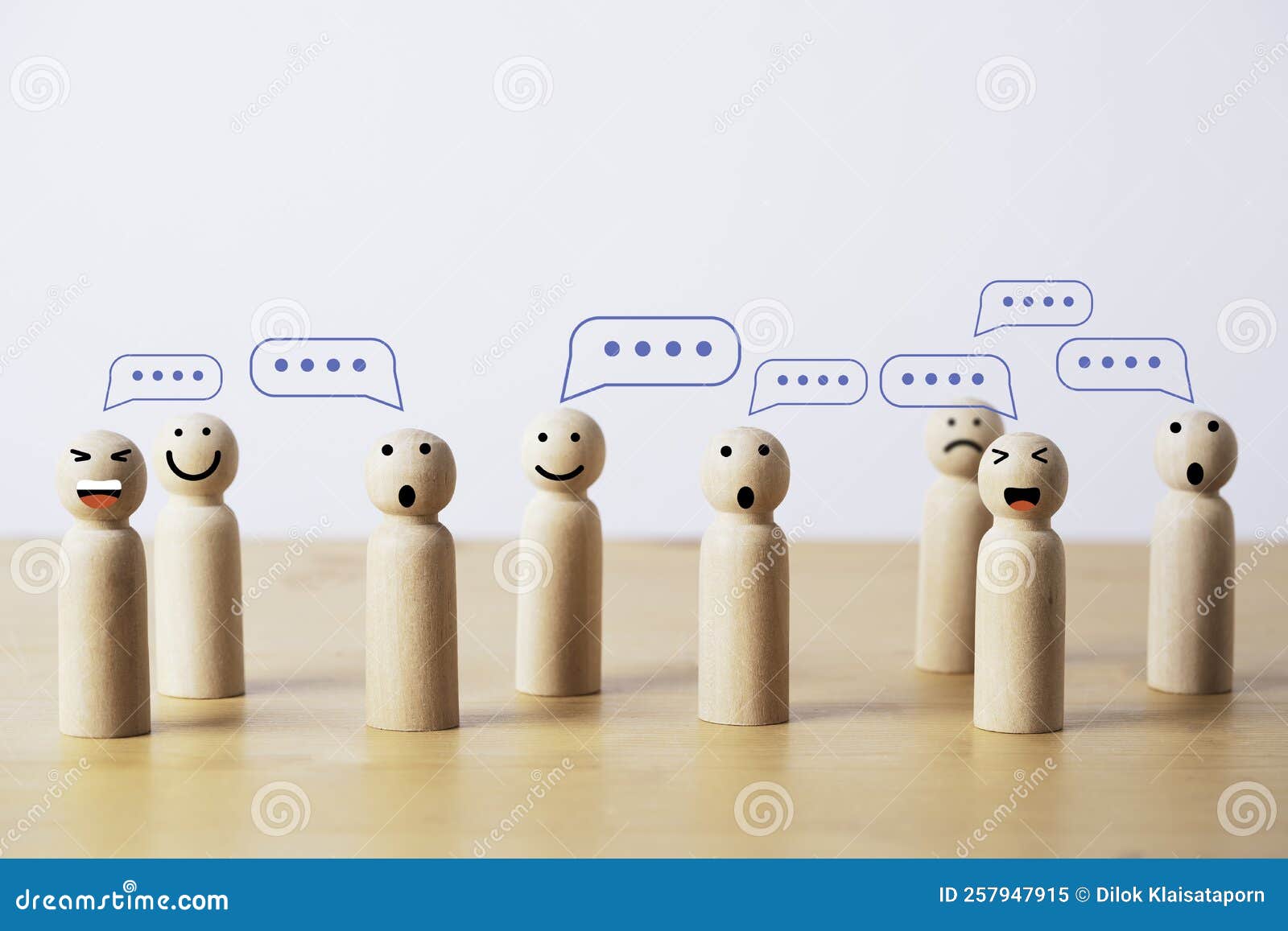 Group of Wooden Figure with Comment Message Box Cloud for Customer ...